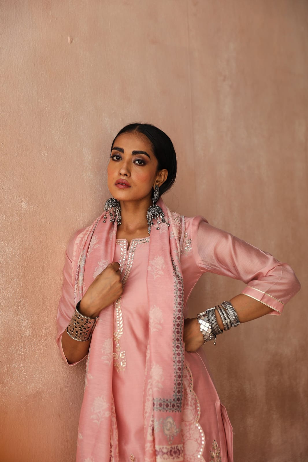 Pastel Pink Chanderi Suit Set | HER-252 – Heritage Official