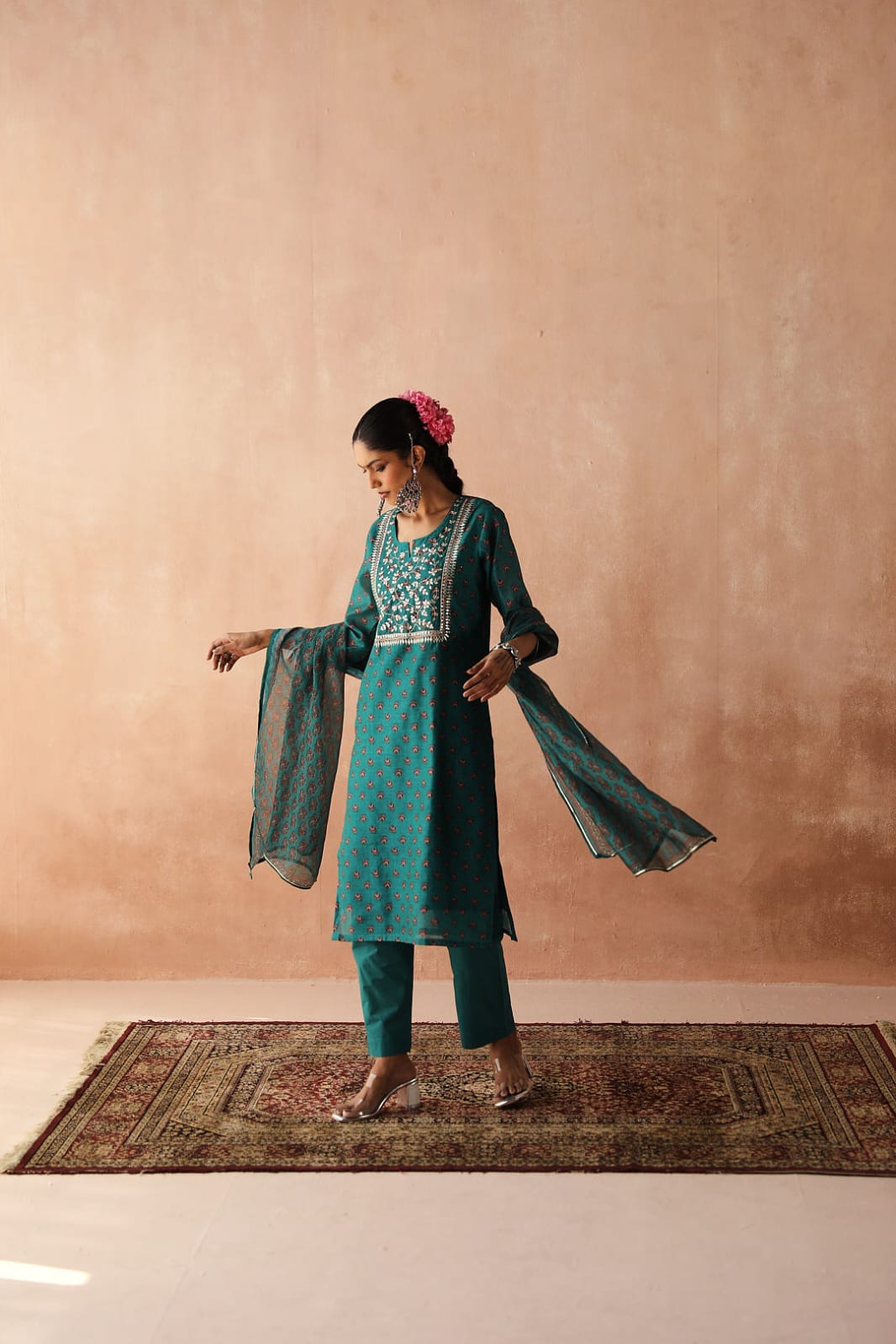 Emerald Green Straight fit Chanderi Kurta set – Heritage Official