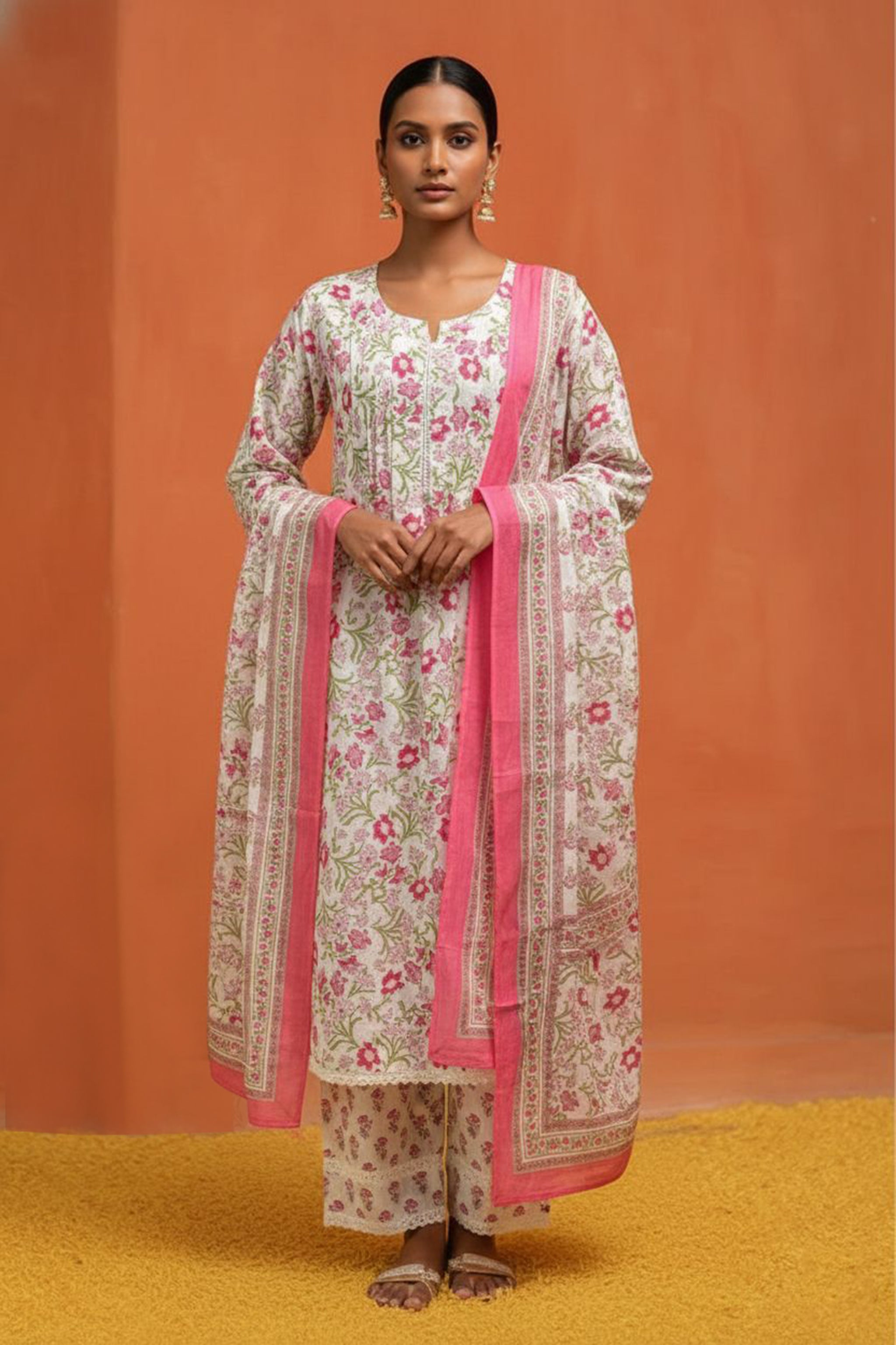Phoolwari Pintuck Cotton Suit Set